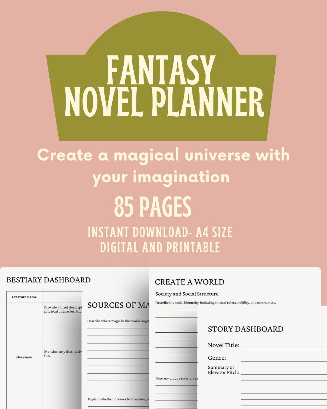 Fantasy Novel Planner Fiction Writing Workbook Fiction Writer Planner