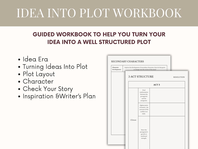 Plot Workbook Authors Plot Template And Book Writing Planner Novel Organizer With Worksheets
