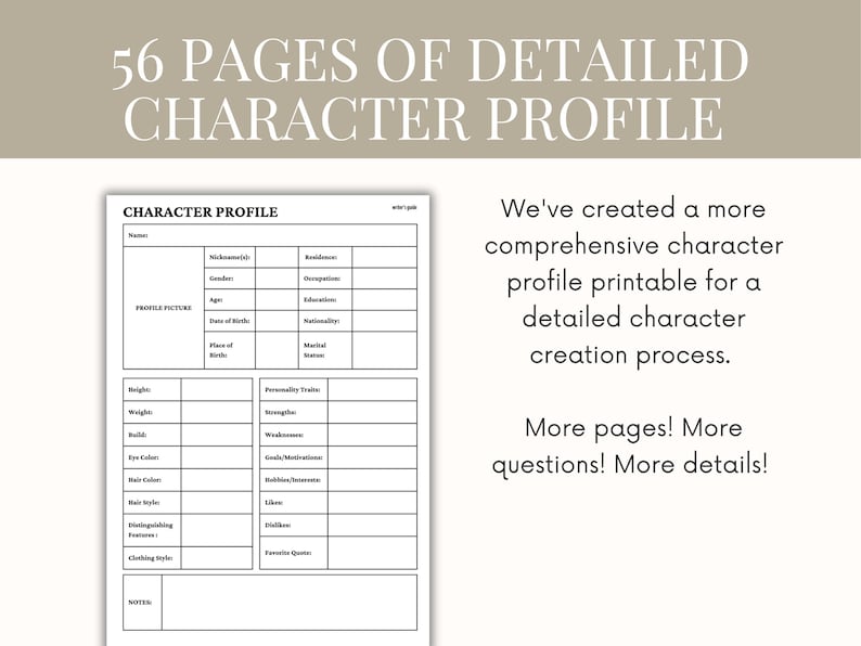 Character Profile Sheet: Author Planner, Novel Prep Character Chart, Book Writing Tool ...