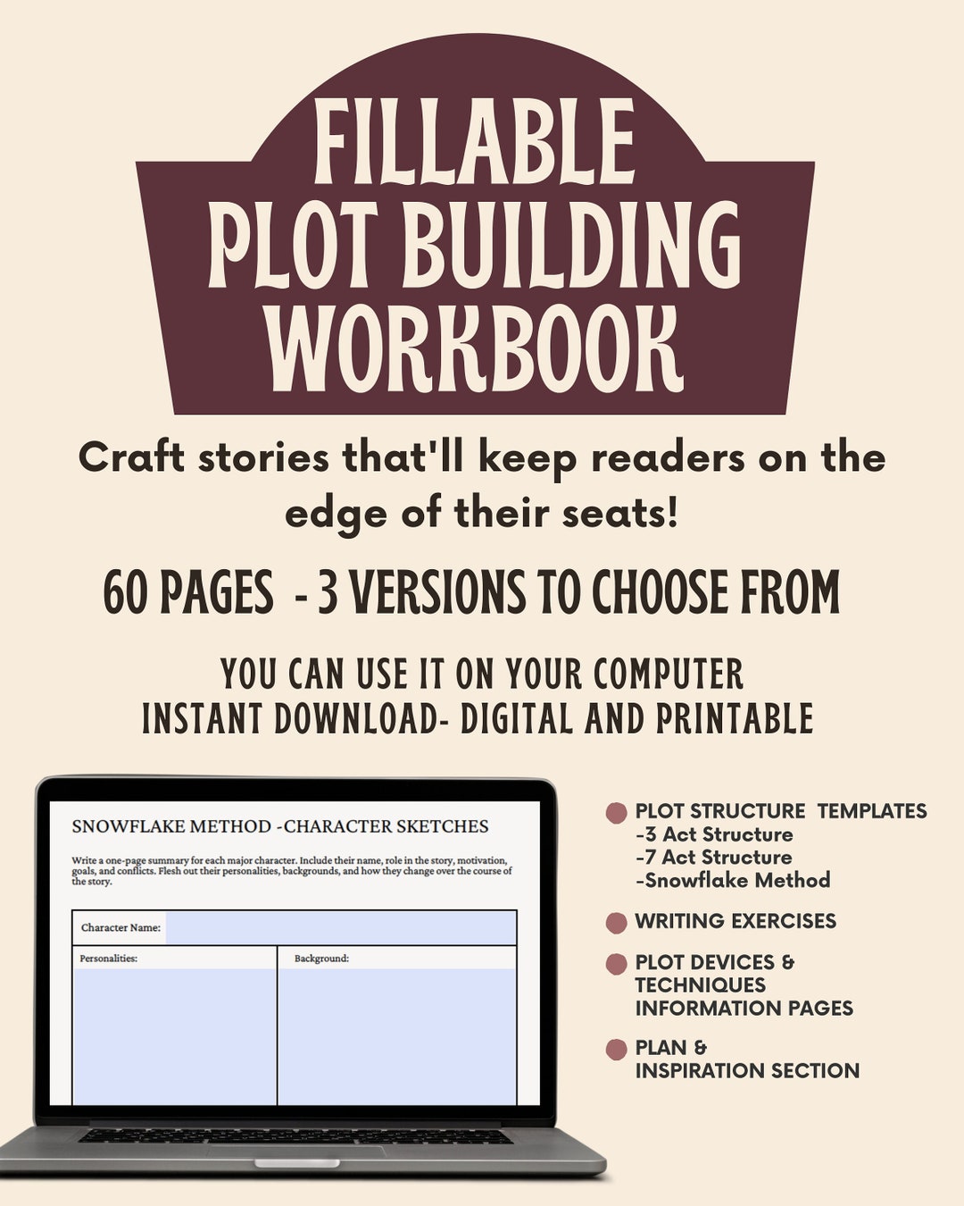 Fillable Plot Workbook Author's Plot Template and Book Writing Planner ...