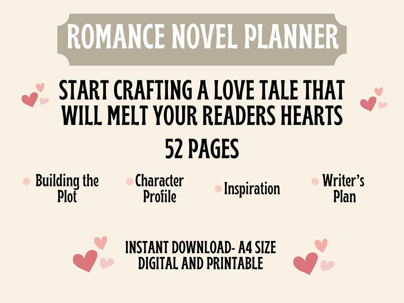 Romance Novel Planner, Novel Outline Workbook for Romance Authors ...