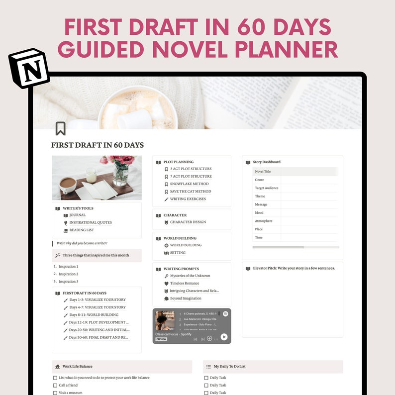 Novel Writing Notion Template, Guided Novel Planner, Book Writing ...