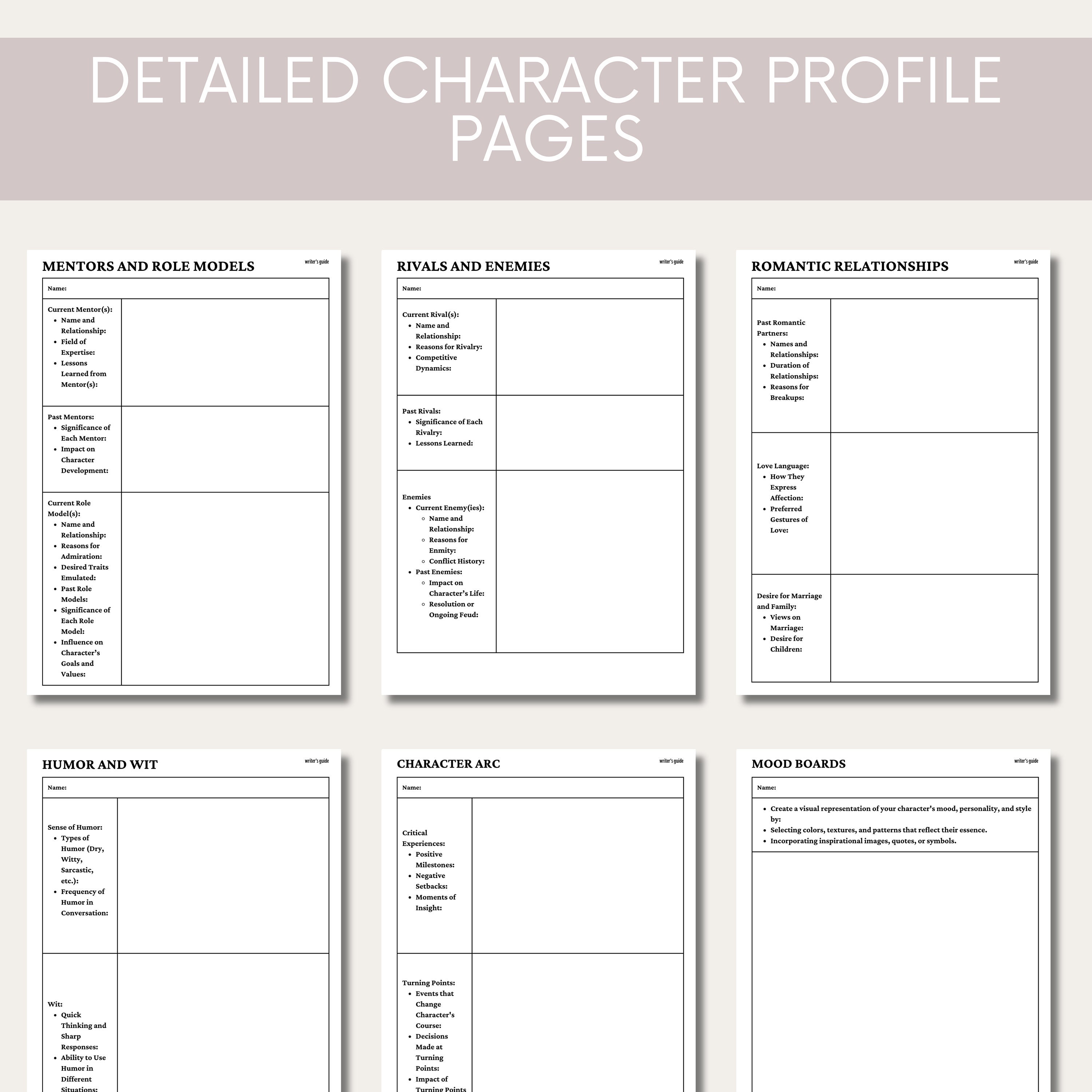 Detailed Character Profile, Printable Character Sheet, Character ...