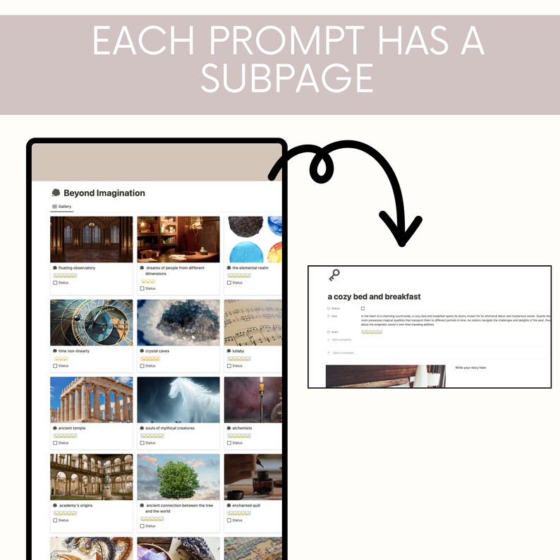 Writing Prompts Notion Template for Fiction Authors Notion for Writing ...