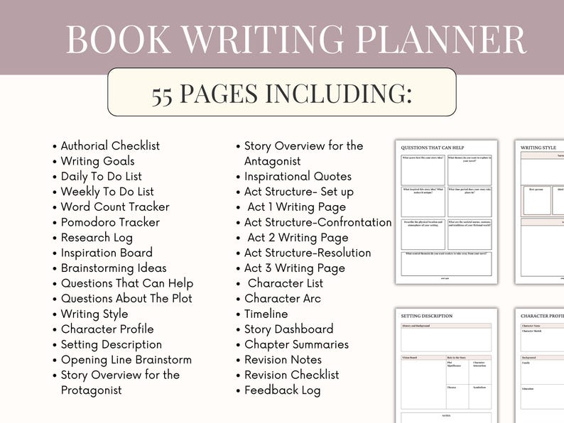 Book Writing Bundle: Novel Planner, Author Story Outline, Character ...