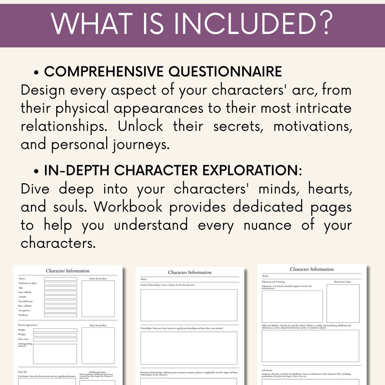 Novel Character Planner, Author Planner Character Workbook, Character ...