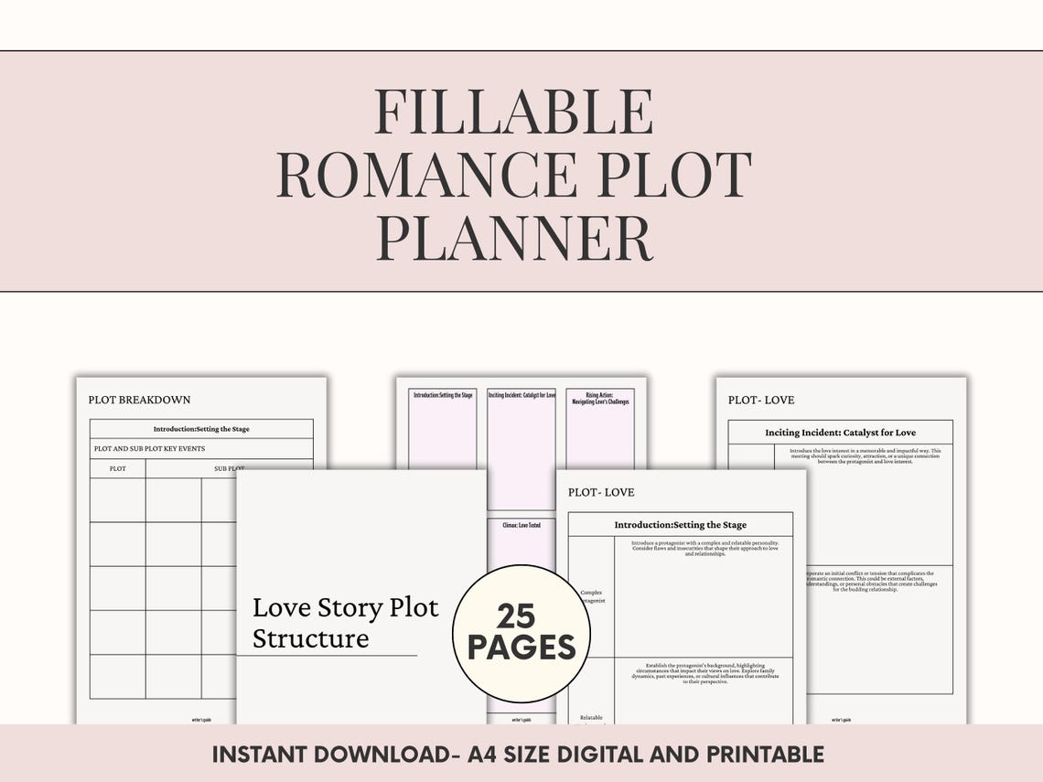 Romance Novel Plot Planner: Love Story Outline Template (fillable PDF ...