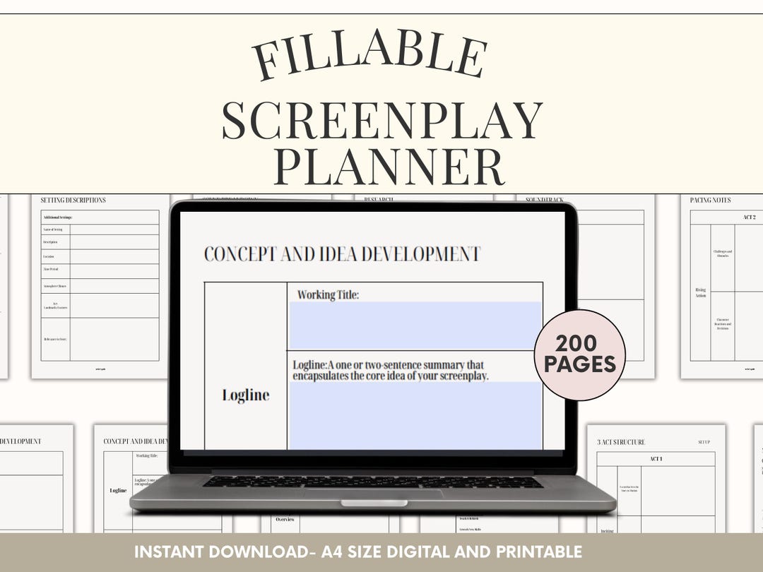 Screenplay Planner: Fillable Screenwriting Template, Movie Plot Plan - Etsy