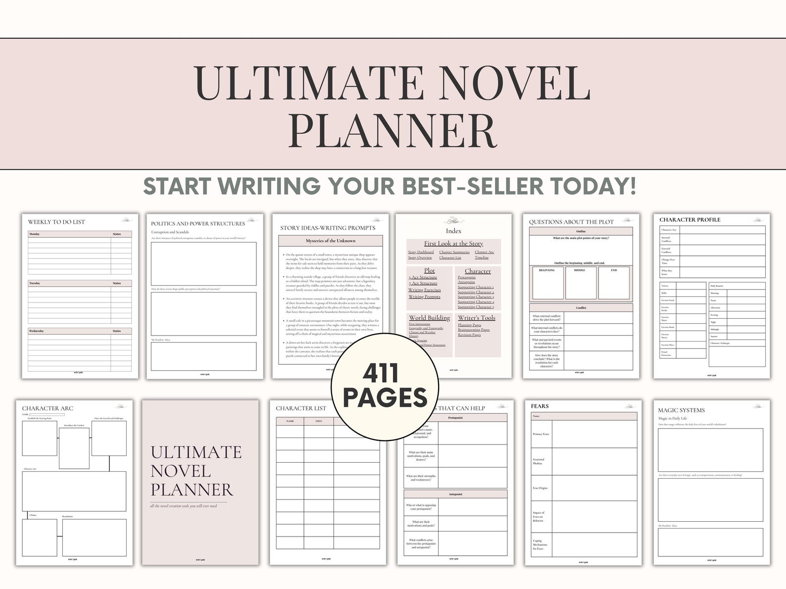 Novel Writing Planner: Author Workbook, Plot Your Book, Character ...