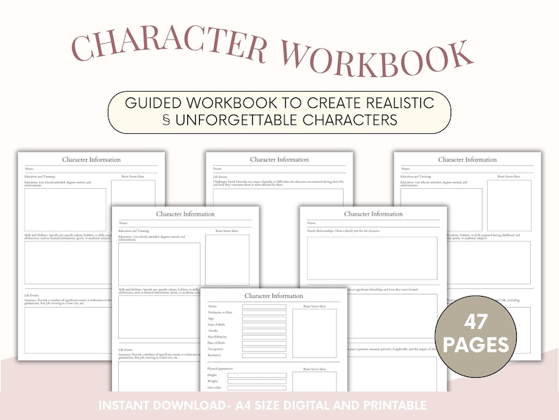 Novel Character Workbook: Character Design Worksheet (printable PDF) - Etsy