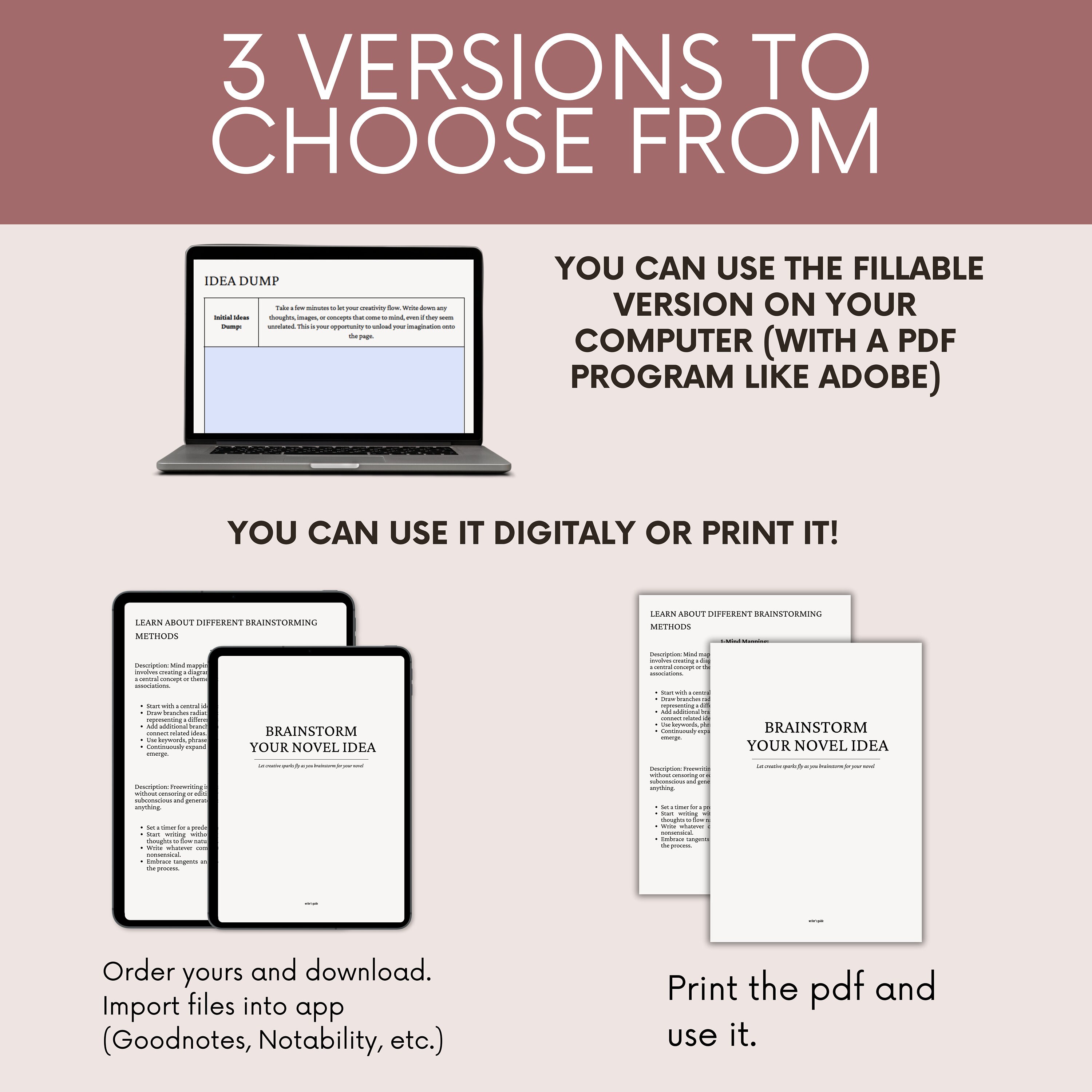 Fillable Brainstorming Writing Template Worksheets, Novel Outline, Plot Planner, Author Workbook ...