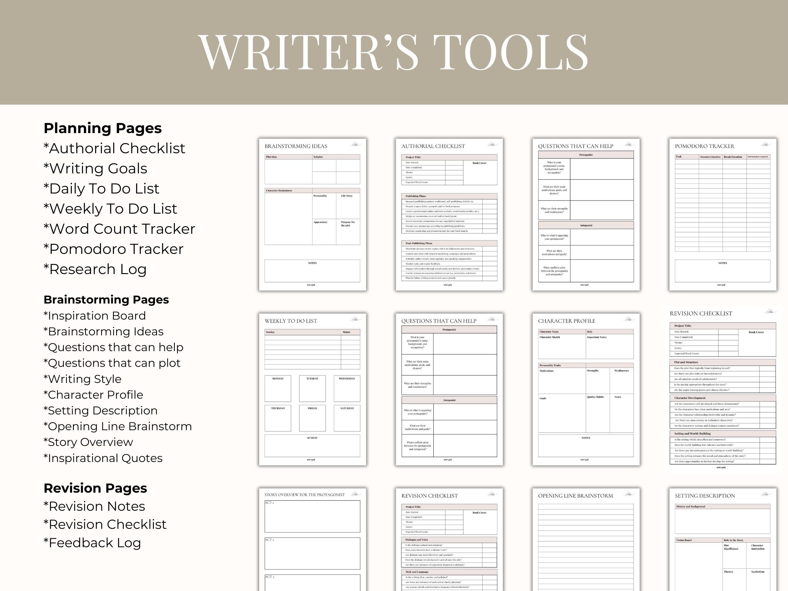 Fillable Novel Planner: Book Writing Guide, Write a Novel Outline ...