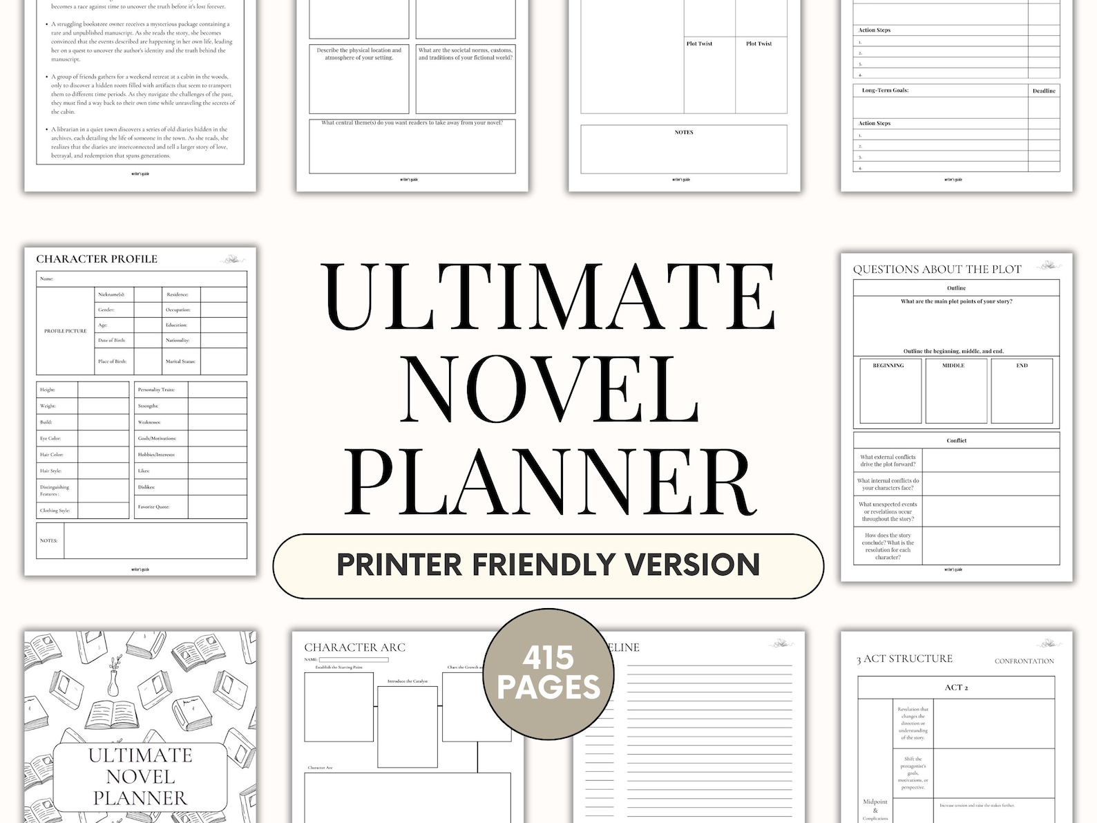 Novel Writing Planner for Author Book Writinf Planner Printable Writer ...