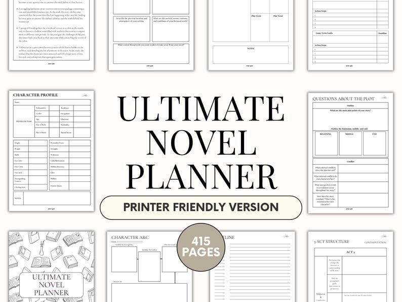 Novel Writing Planner for Author Book Writinf Planner Printable Writer ...