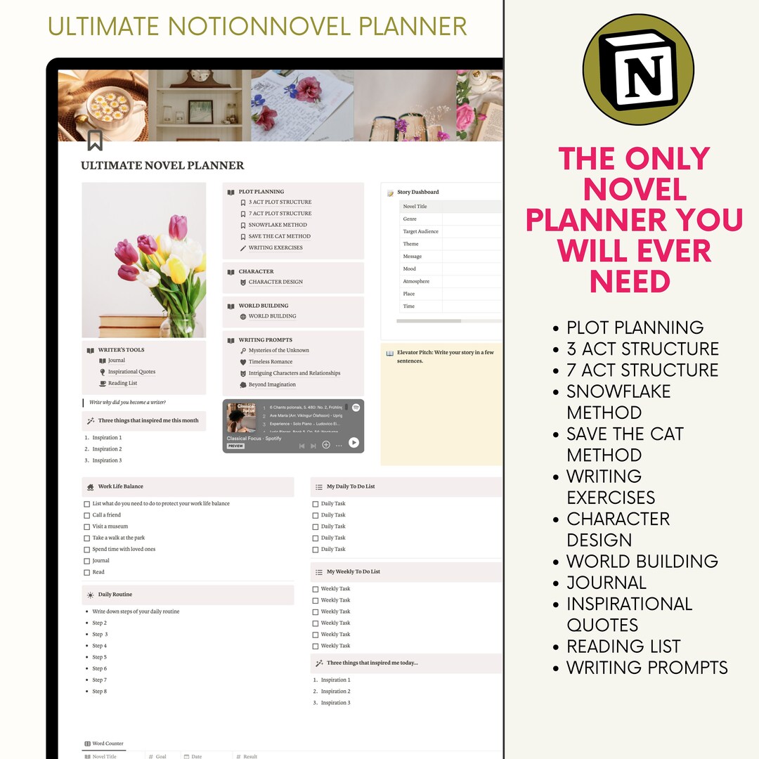 Notion Template Novel Planner, Book Writing Planner, World Building ...