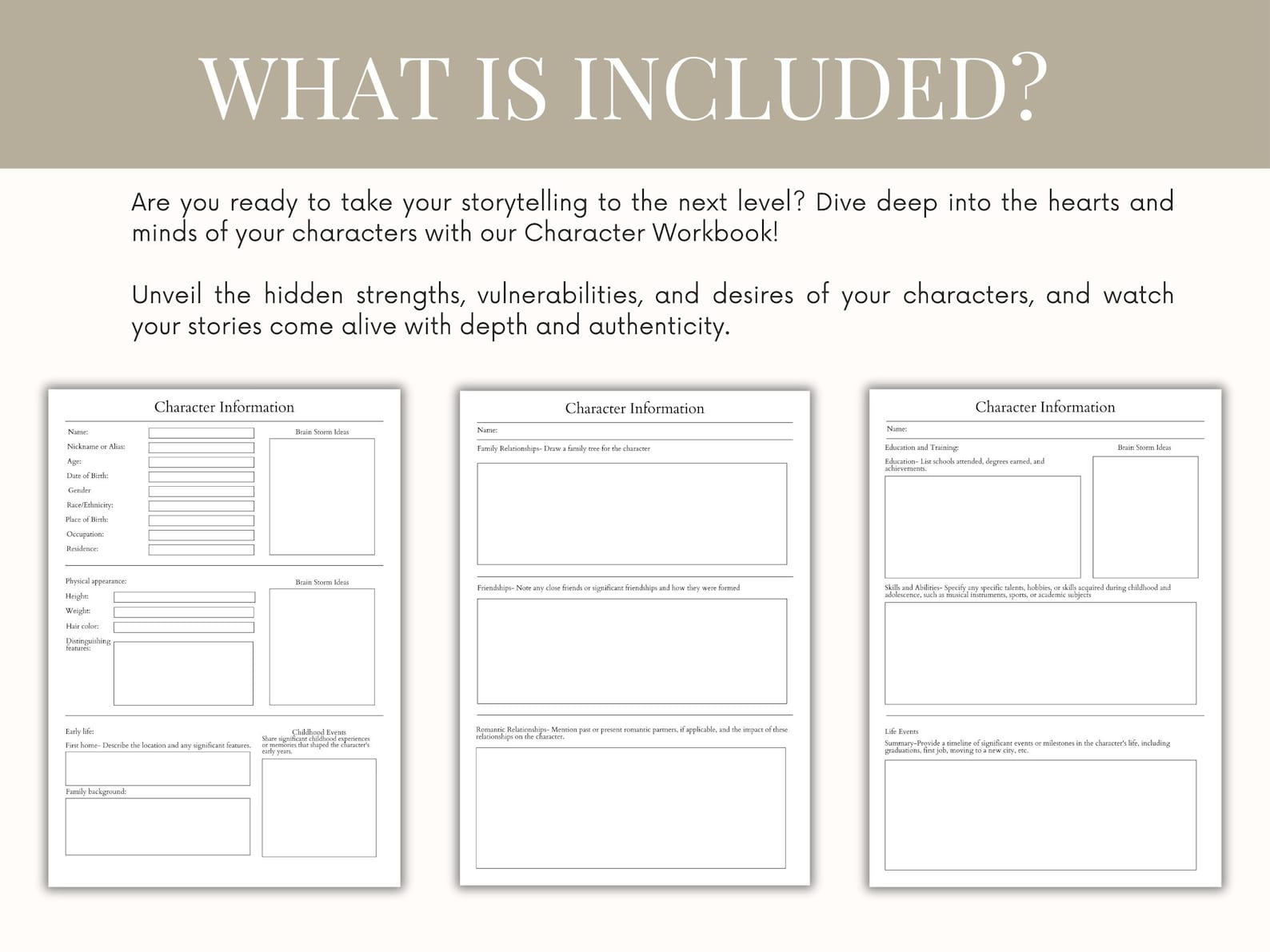 Novel Character Workbook: Character Design Worksheet (printable PDF) - Etsy