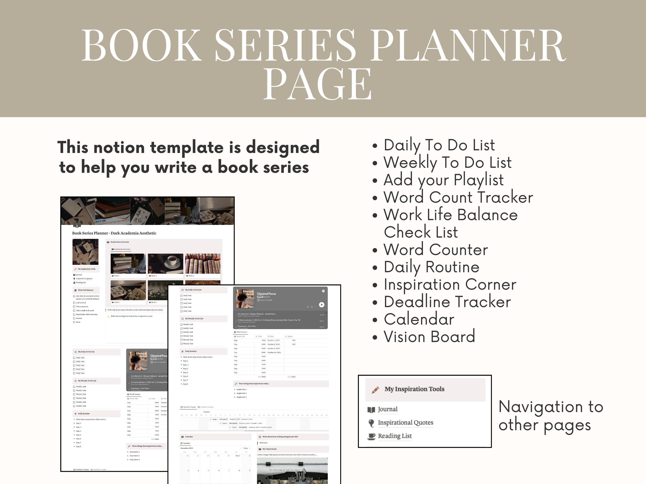 Dark Academia Book Series Notion Planner: Novel Writing Template, Book ...