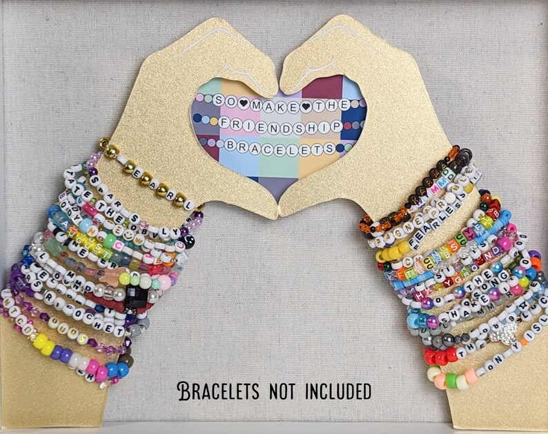 Friendship Bracelet Display Case - White Shadow Box With Gold Heart ...