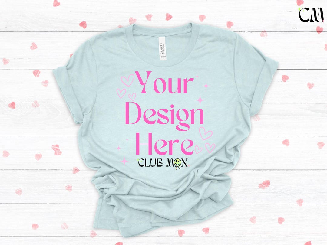 HEATHER ICE BLUE T-shirt Mockup | Valentines Day Tshirt Mockup | Bella ...
