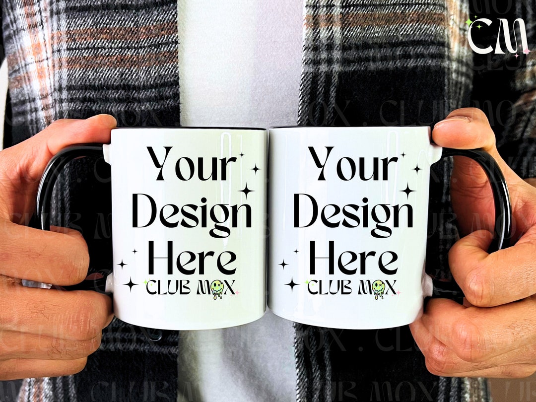 Model Mug Mockup, Front and Back Coffee Mug Mockups, Black Handle Cup ...