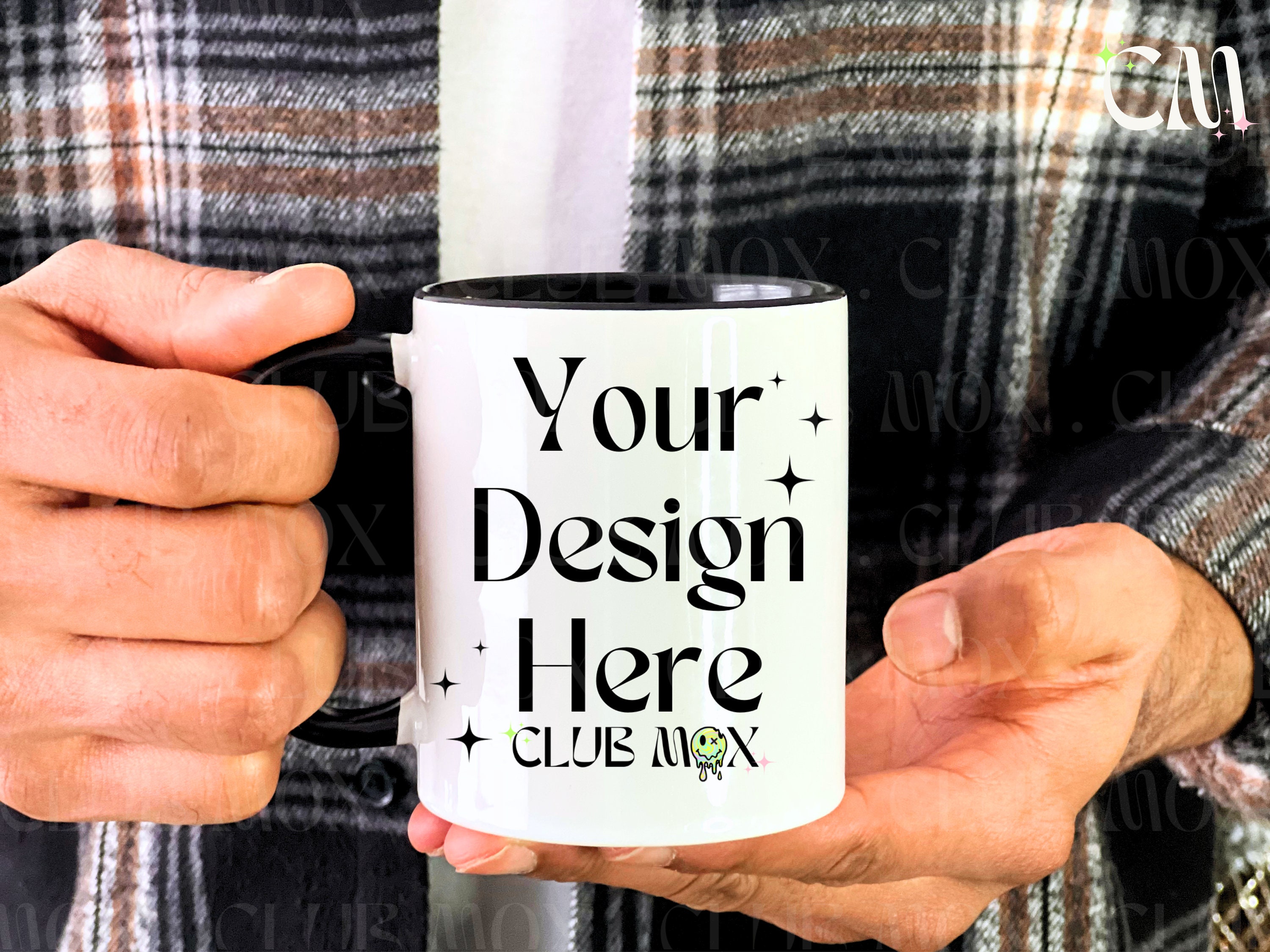 Model Mug Mockup, Black Handle Coffee Mug Mockup, 11oz White Ceramic ...