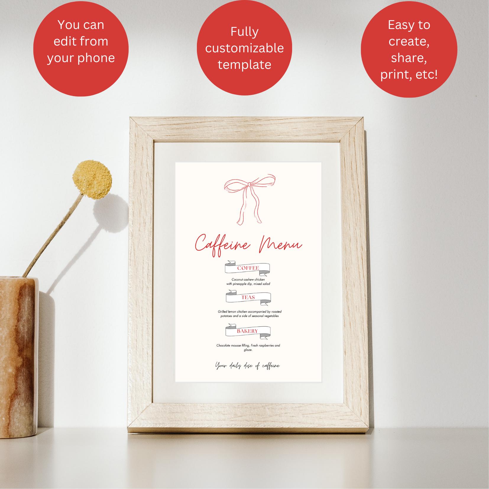 Coquette Menu Template, Coffee Menu Template, Restaurant Menu Template ...