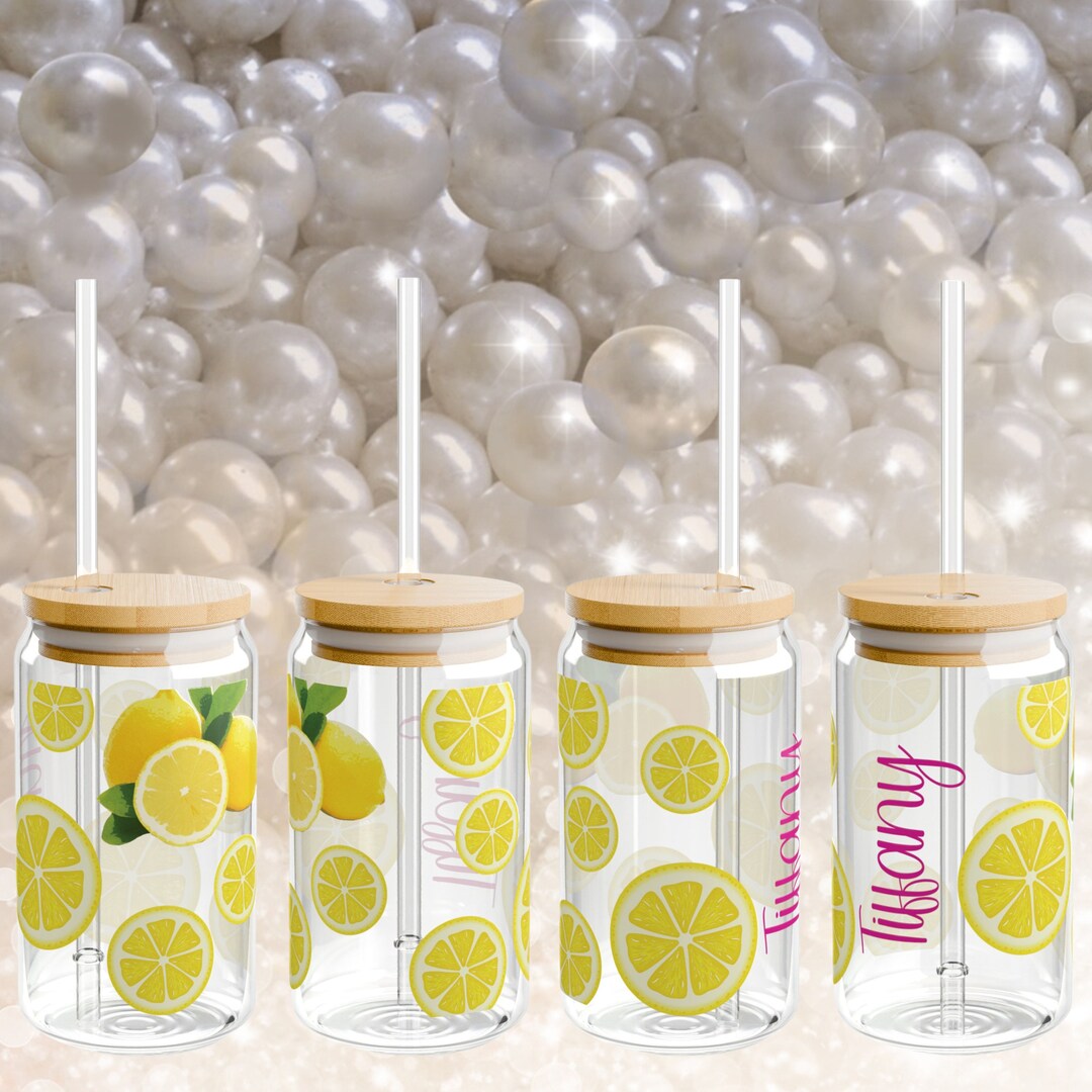 Personalized Lemon Slice Can Glass Lemonade Iced Coffee Glass Cute ...