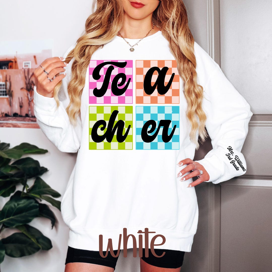 Personalized Teacher Comfort Colors® Checkered Sweatshirt, Light Weight ...