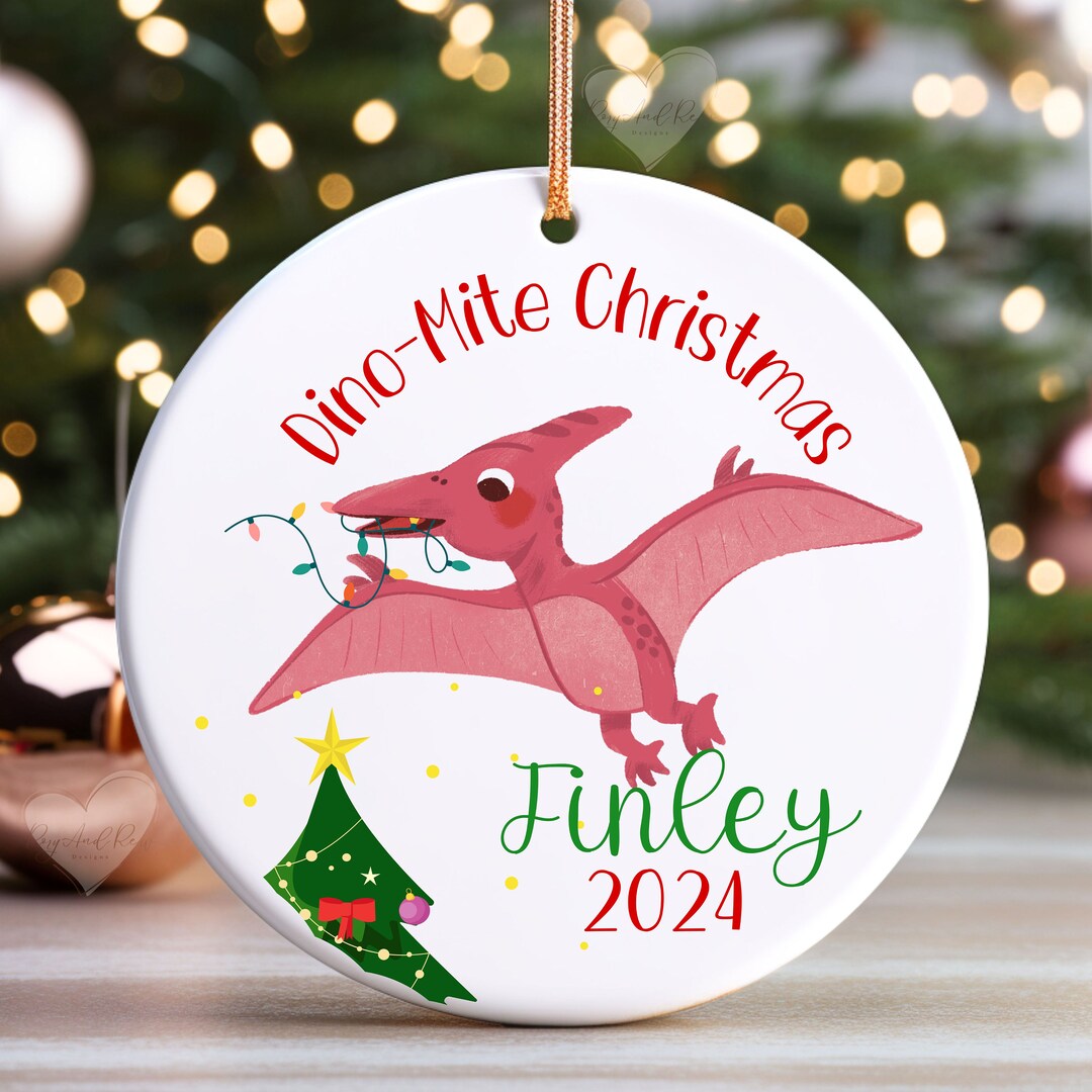 Personalized Dino-mite Christmas 2024 Dinosaur Ornament Dino Santa Hat ...