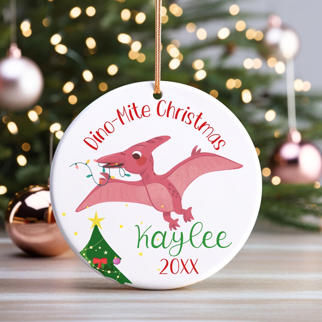 Personalized Dino-mite Christmas 2025 Dinosaur Ornament Dino Santa Hat ...