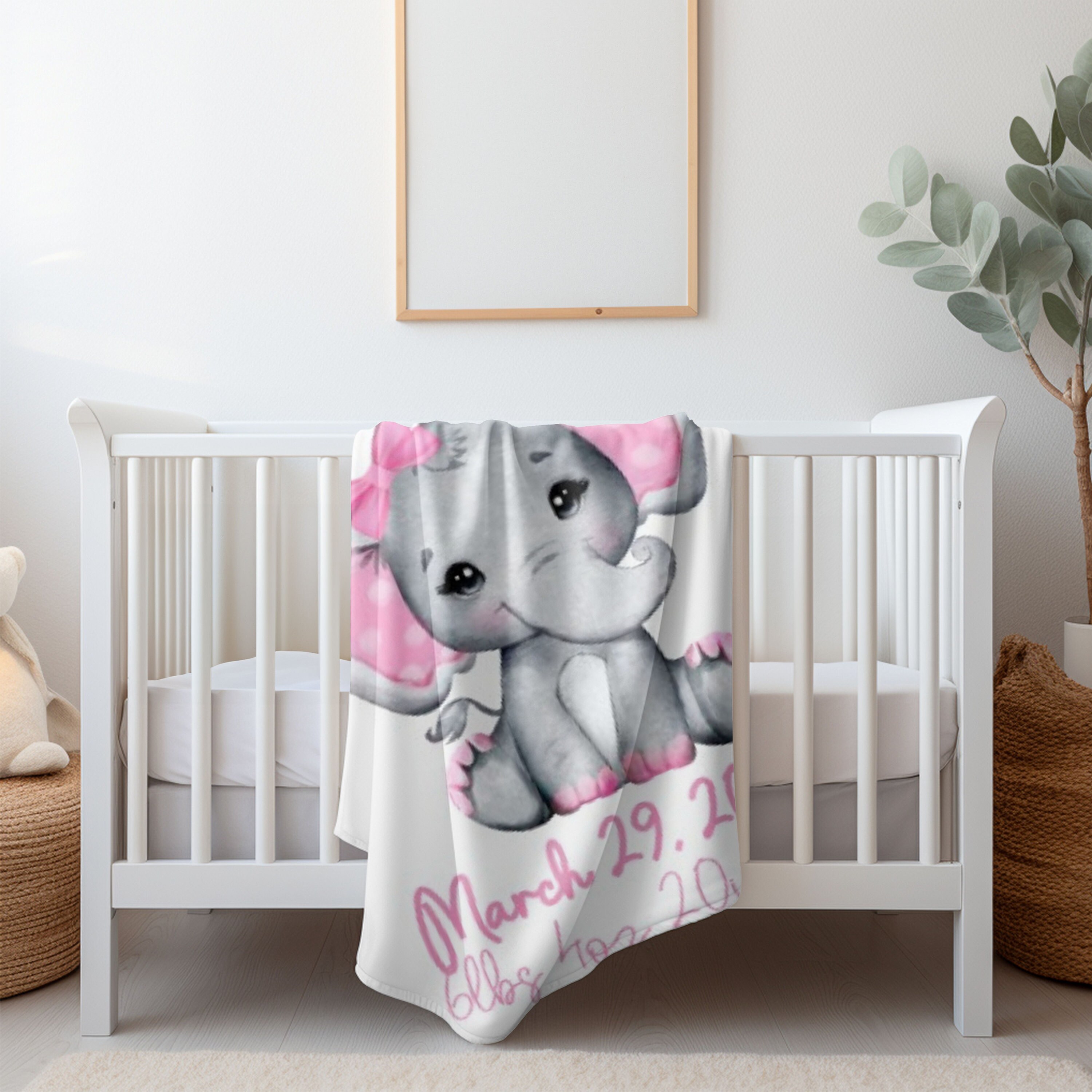 Personalized Pink Elephant Baby Girl Blanket New Baby Gift Sweet Girl ...