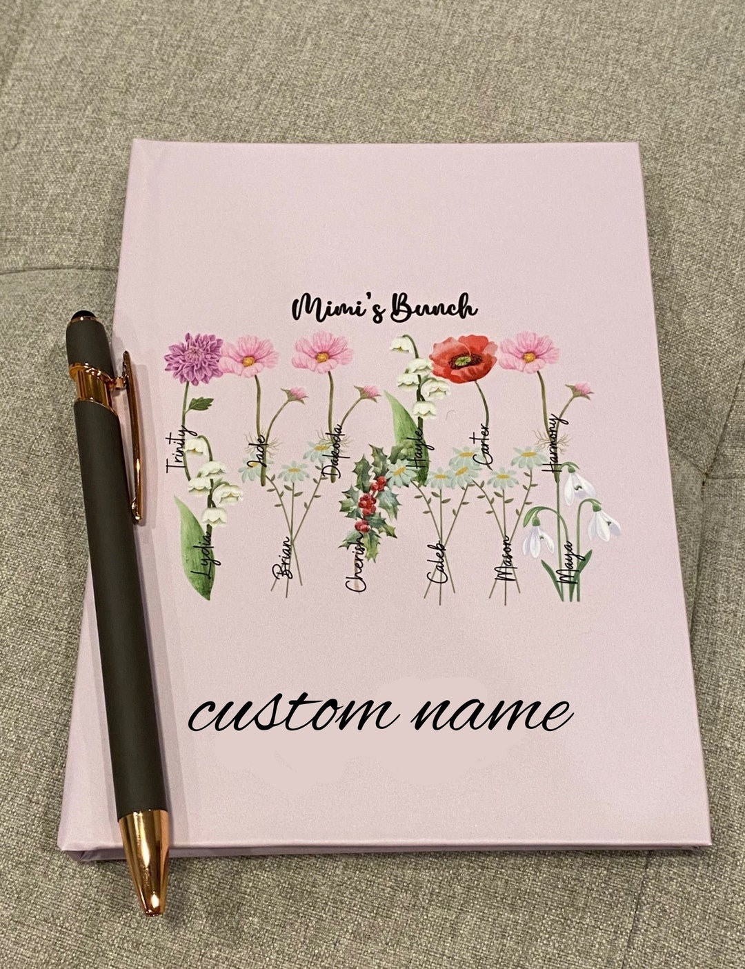 Personalized Journal With Birth Flowers and Names of Children or ...