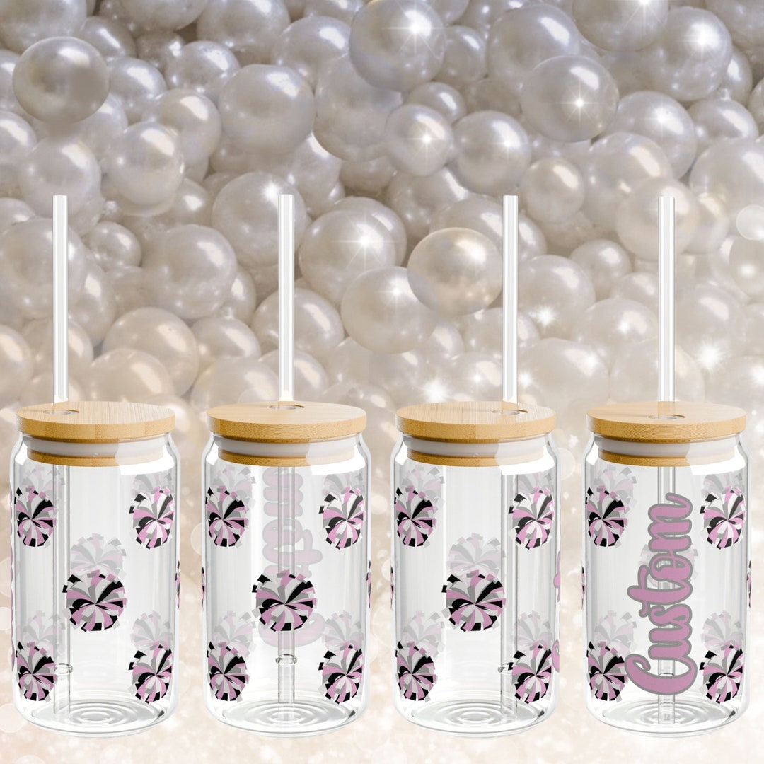 ONE Cheer CUSTOM Name Cheerleader Ice Coffee Personalized Glass Can Cup ...