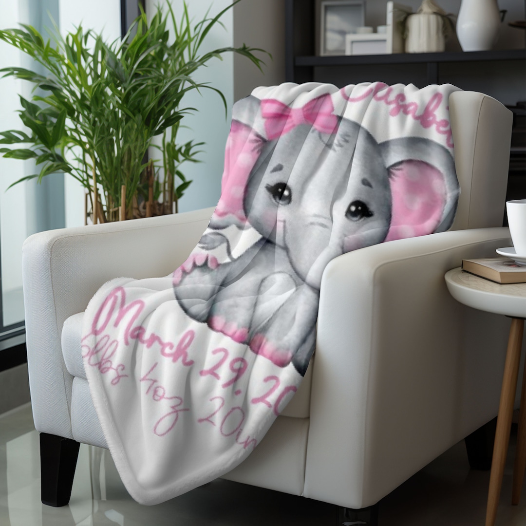 Personalized Pink Elephant Baby Girl Blanket New Baby Gift Sweet Girl ...