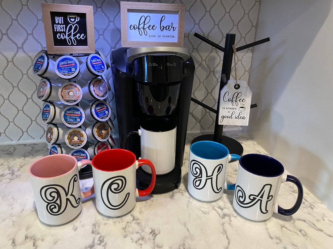 CUSTOM Letter 15oz Coffee Mug, Letter is White With Black Outline ...