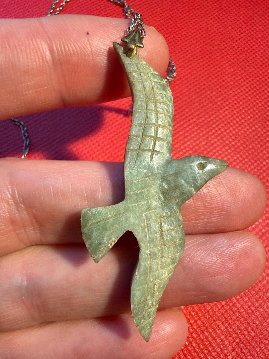 Vintage Hualien Nephrite Jade Bird Necklace, 12k Gold Filled Chain ...