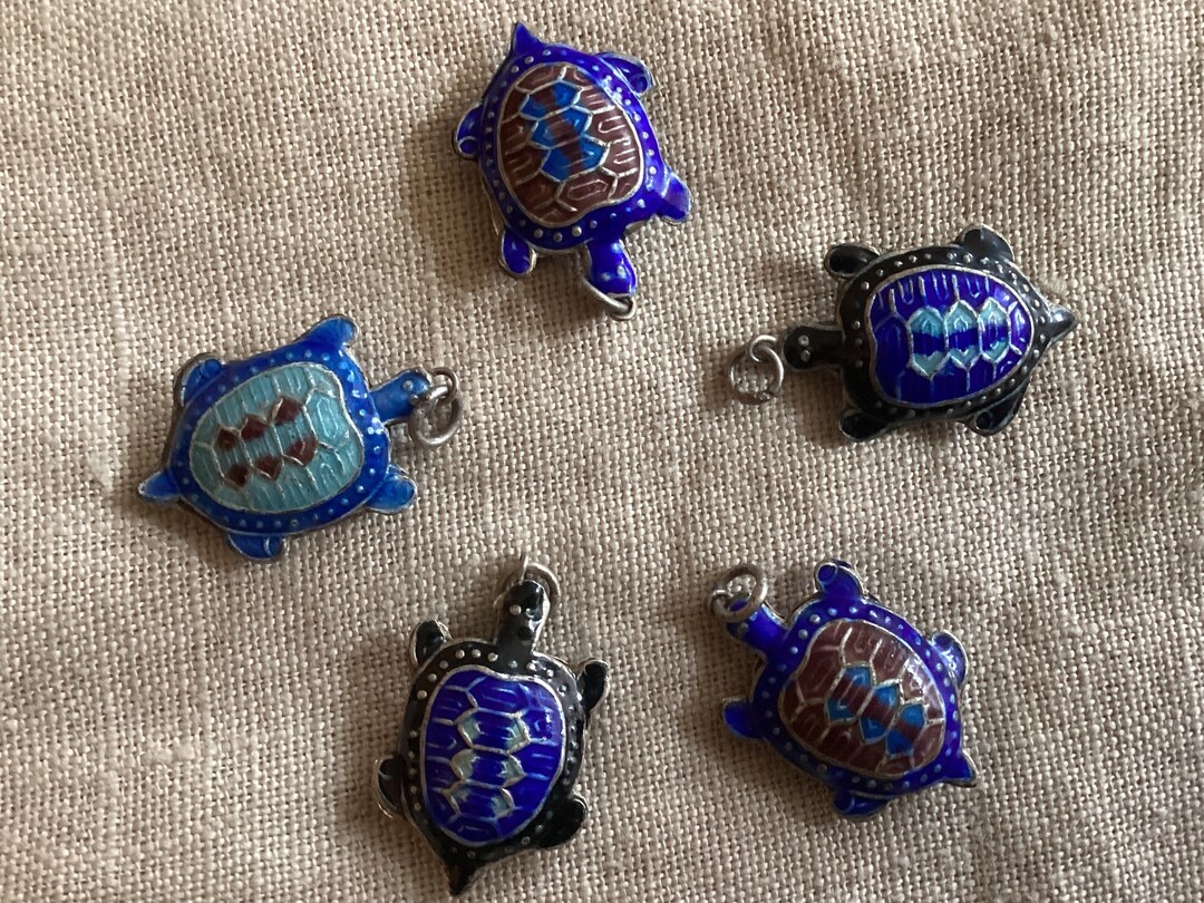 Handmade Miniature Enamel Turtle Pendant/charms, 3-dimensional, Vintage ...