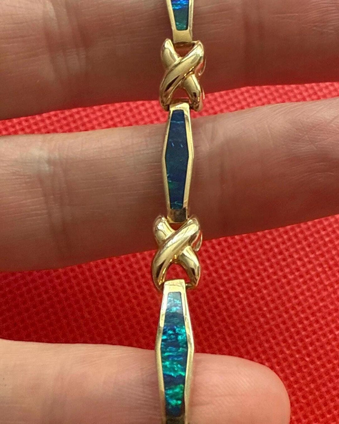 90s NOS: 7” 14K Gold XOXO Link Bracelet With Sea Opals - Etsy