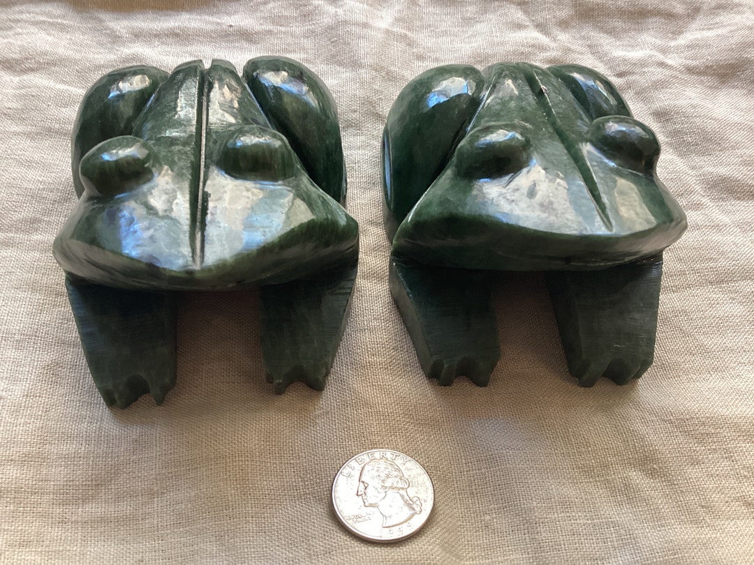 Vintage 1960s Large 4, 1 LB 10 OZ Dark Green Jade Frog Carvings, New ...