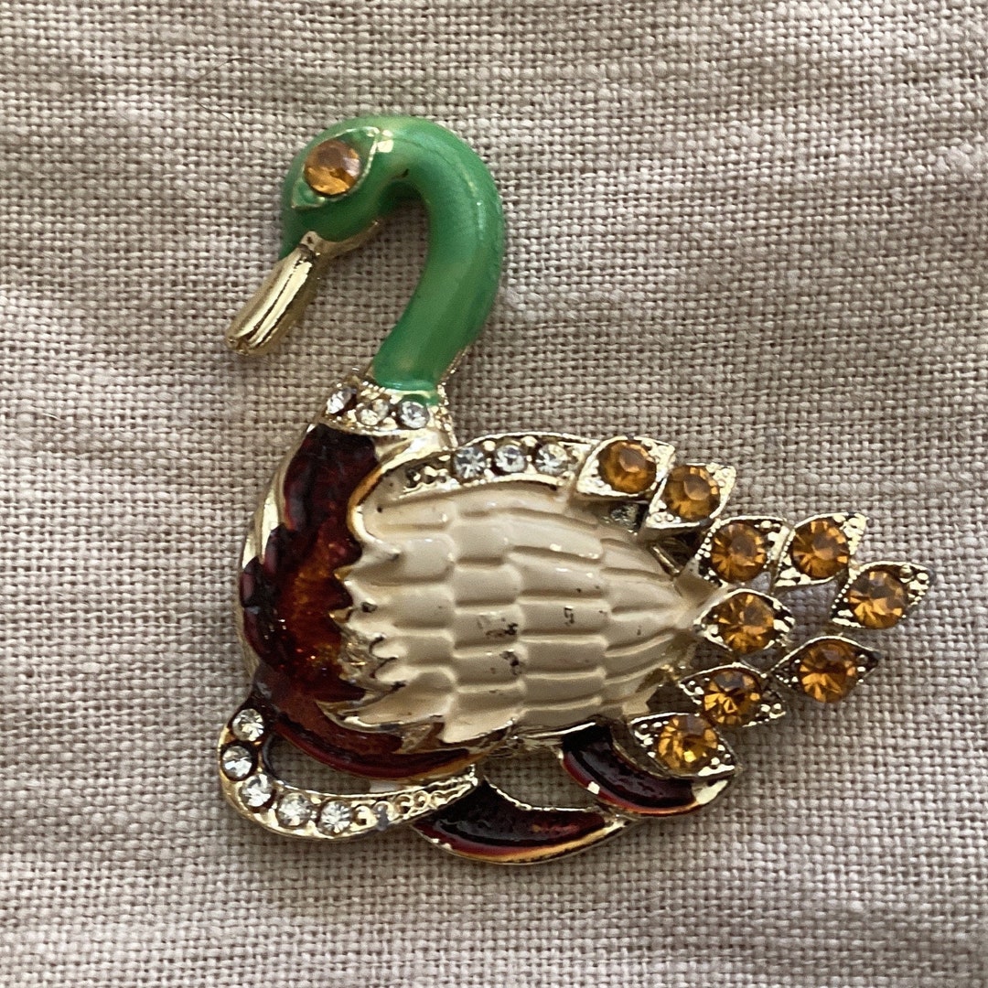 Rhinestone Mallard Duck Pin Brooch, Vintage, New Old Stock, - Etsy