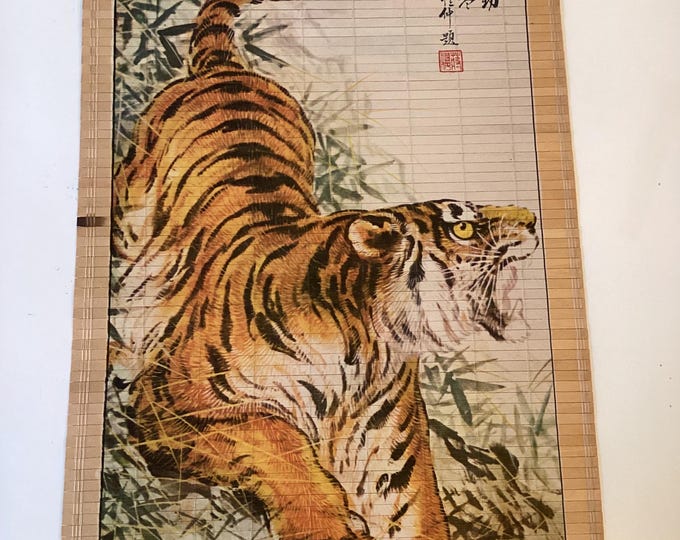 Asian Tiger Bamboo Scroll Wall Hanging Art, Vintage 1960s, Taiwanese - Etsy