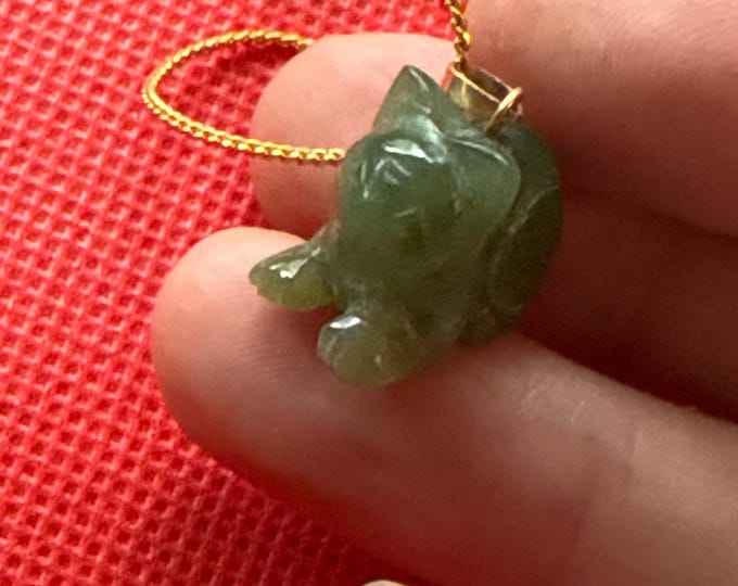 3-D Jade Cat Charm Necklace on 20” Chain, Vintage 1970s Old Inventory ...