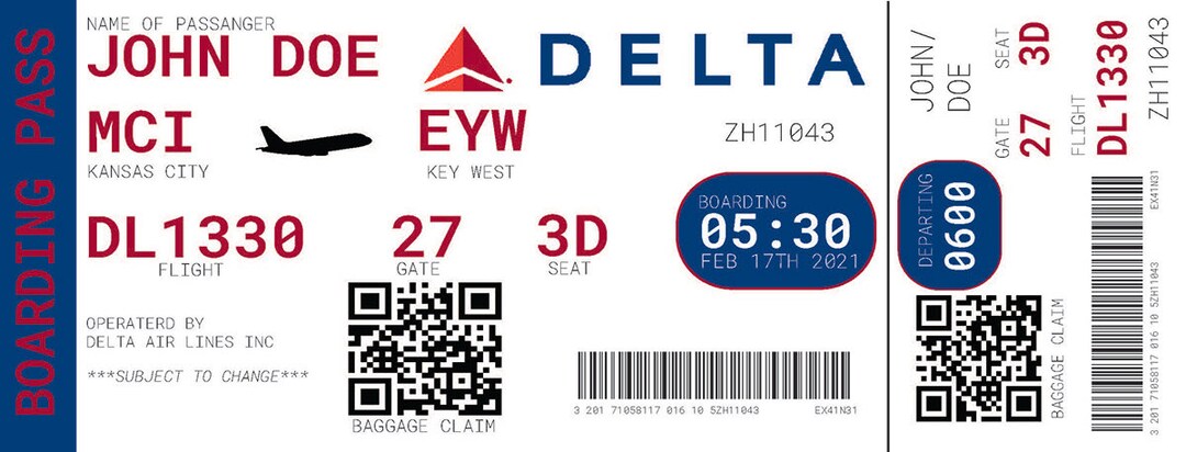 Editable Boarding Pass Ticket Template, Spirit, Delta, United and More ...