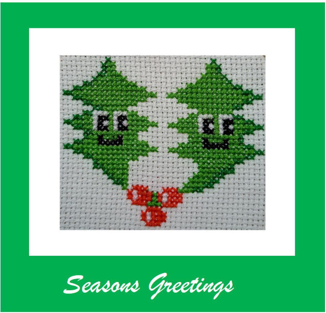 Fun Cross Stitch Pdf Pattern Festive Christmas Holly With Smiley Faces ...