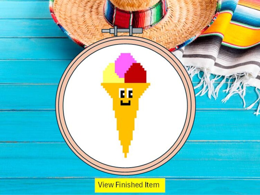 Smiley Ice Cream Cone Cross Stitch Pattern: Summer Holiday Card ...