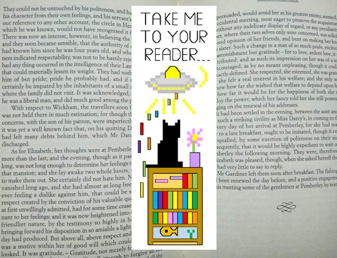 Cat and Alien Space Craft Bookmark Cross Stitch Pattern: 'take Me to ...