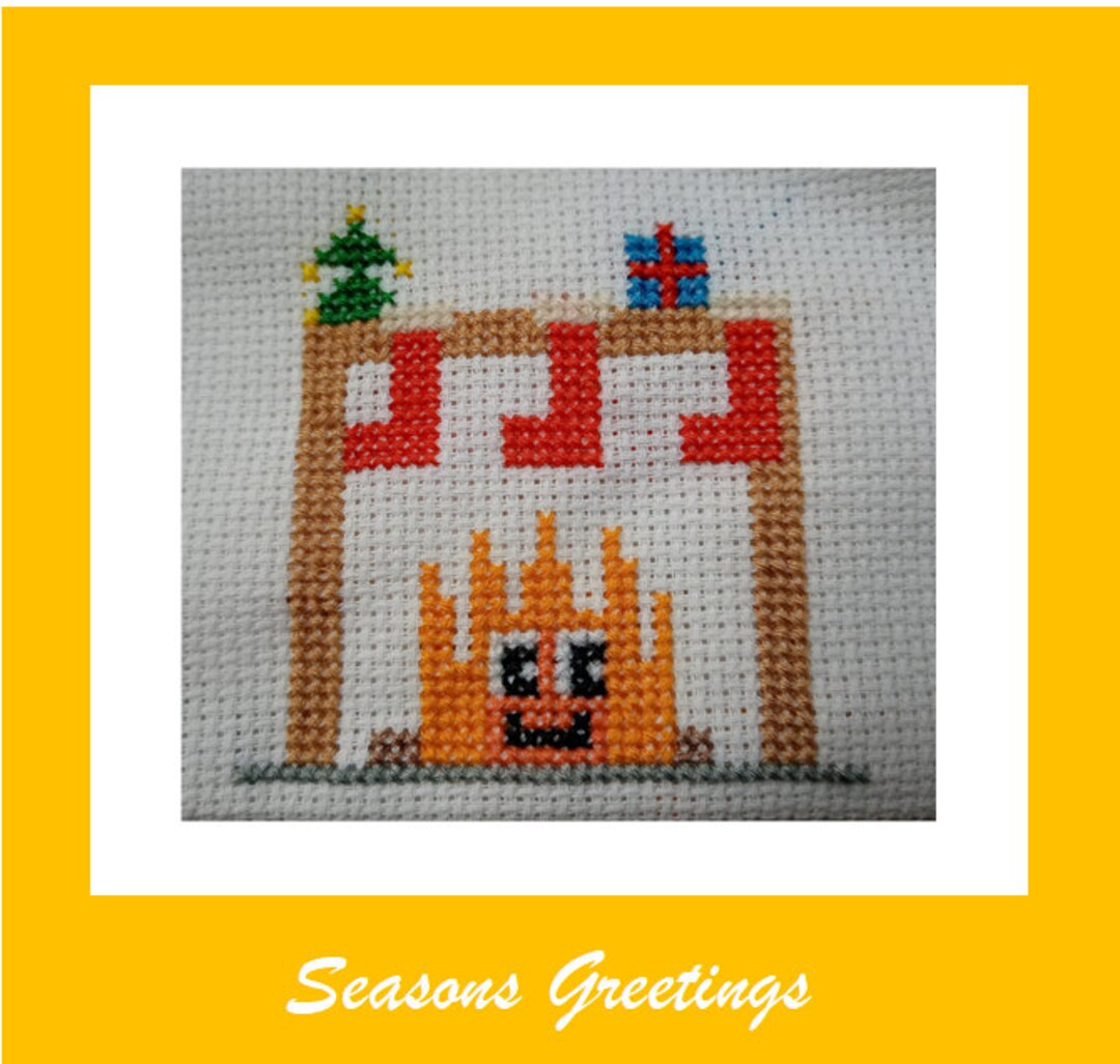 Fun Cross Stitch Pdf Pattern Festive Christmas Fireplace With Smiley ...