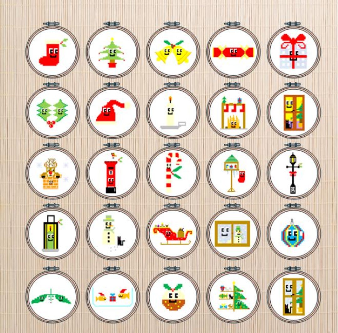 Christmas Smiley Faces Advent Cross Stitch Pattern: 25 Festive Designs ...