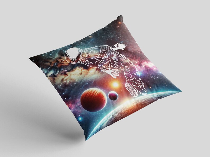 Spaceman Floating in the Stars Cushion. Astronaut Exploring Outer Space ...