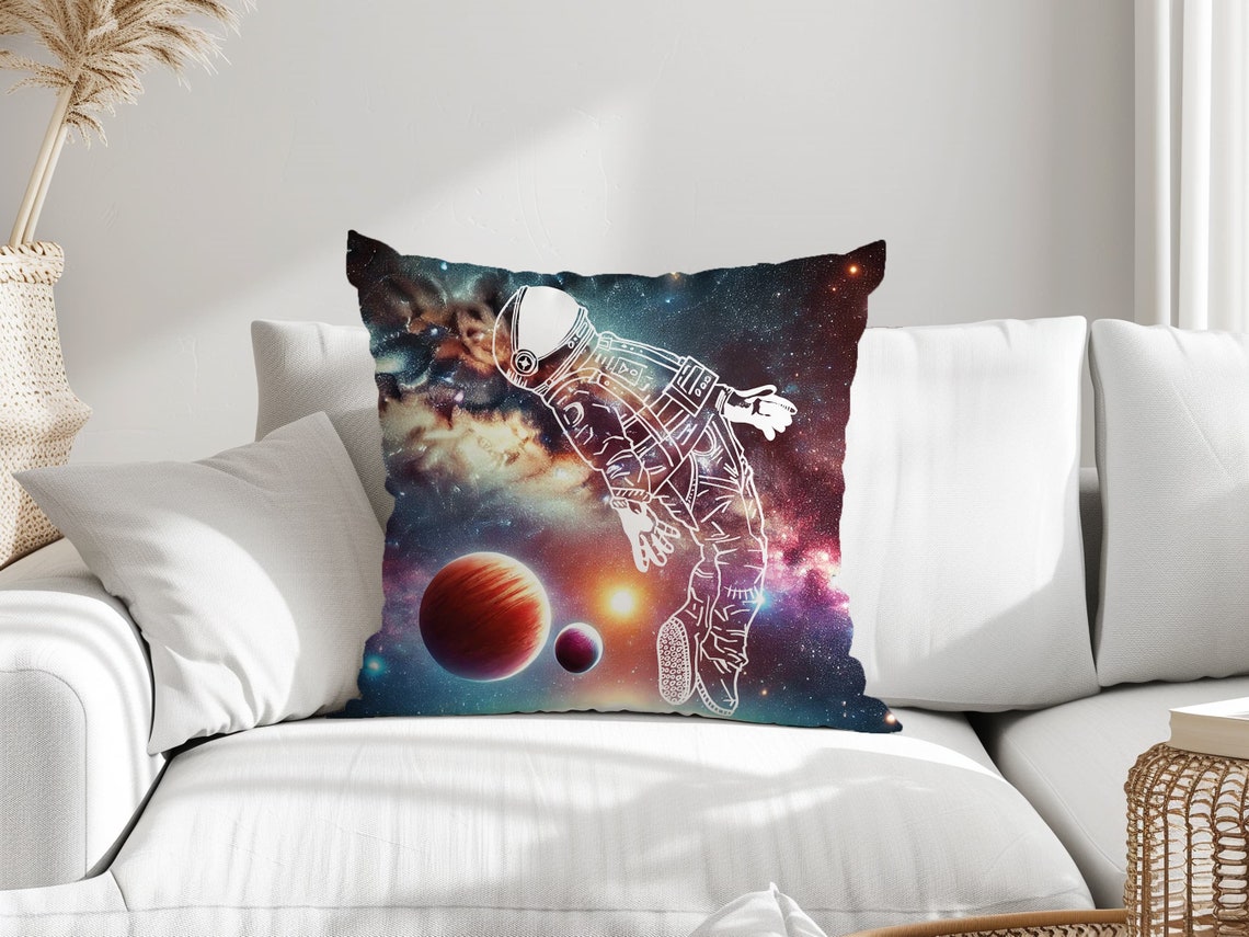 Spaceman Floating in the Stars Cushion. Astronaut Exploring Outer Space ...